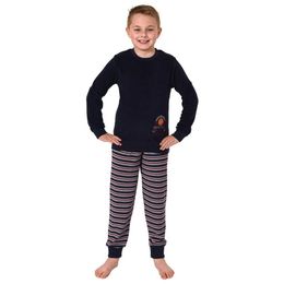 Normann Pyjama Jungen Frottee langarm Schlafanzug mit Bündchen und Basketball-Motiv