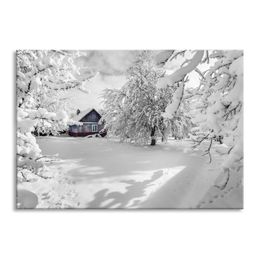 Pixxprint Glasbild Hütte in schöner Winterlandschaft