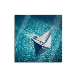 Pixxprint Glasbild Einsames Segelboot auf dem Meer