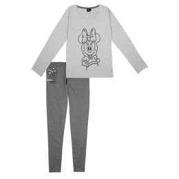 United Labels® Schlafanzug Disney Minnie Mouse Schlafanzug Damen Pyjama Set Langarm Grau