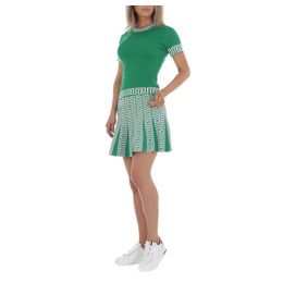 Ital-Design A-Linien-Kleid Damen Freizeit Ornamente Stretch Zweiteiler in Grün