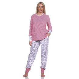 Normann Pyjama Damen Schlafanzug Langarm mit Bündchen