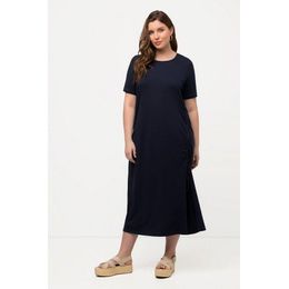 Ulla Popken Sommerkleid Midikleid Raffung Rundhals Halbarm