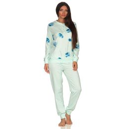 Normann Pyjama Damen Schlafanzug langarm mit Bündchen und Blumenprint