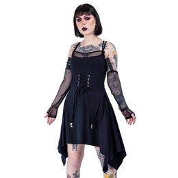 Poizen Industries Minikleid Coventina Gothic Dress Schnürung Nu Goth Netz Armstulpen