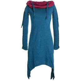 Vishes Zipfelkleid Zweifarbiges langarm Kleid aus Biobaumwolle mit Schalkragen Ethne