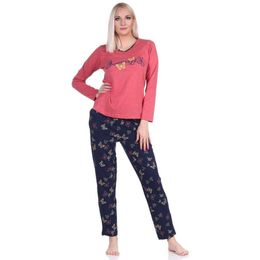 Normann Pyjama Damen langarm Schlafanzug mit Schmetterling als Motiv