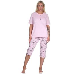 Normann Pyjama Damen Schlafanzug kurzarm Pyjama mit Capri-Hose in floralem Print
