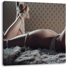 Pixxprint Leinwandbild nackte Frau in Perlen eingewickelt