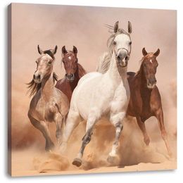Pixxprint Leinwandbild Western Pferde in Wüste