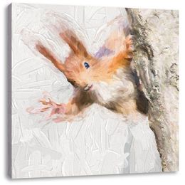 Pixxprint Leinwandbild Neugierig rotes Eichhörnchen Kunst