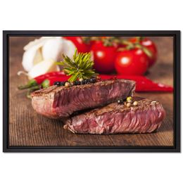 Pixxprint Leinwandbild Saftiges Pfeffer Steak