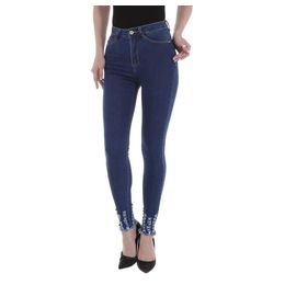 Ital-Design Skinny-fit-Jeans Damen Freizeit Destroyed-Look Stretch High Waist Jeans in Dunkelblau