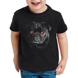style3 Print-Shirt Kinder T-Shirt Mops Hund Dog mountain Haustier Tier Rasse Kopf Hundekopf view