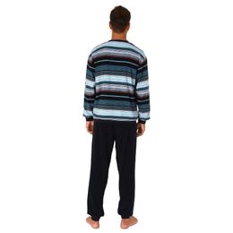 Normann Pyjama Herren Frottee Schlafanzug langarm mit Bündchen in Streifenoptik