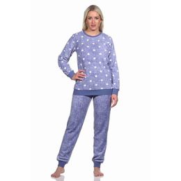 Normann Pyjama Kuschelig warmer Damen langarm Schlafanzug mit Bündchen Tupfen Optik