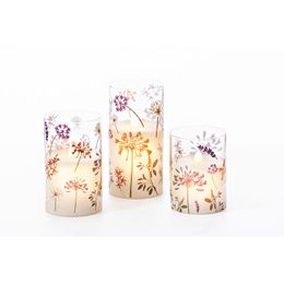 LED-Kerzen "Blumenfest" im Glas, 3er-Set