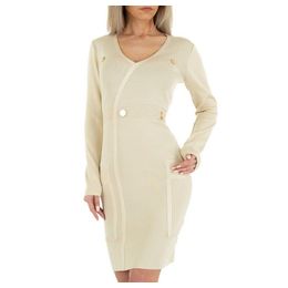 Ital-Design Strickkleid Damen Freizeit Zierknöpfe Stretch Strickoptik Stretchkleid in Creme