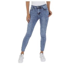 Ital-Design High-waist-Jeans Damen Freizeit Used-Look Stretch High Waist Jeans in Blau