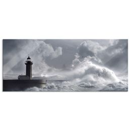 Pixxprint Glasbild Sturmwellen Leuchtturm Portugal
