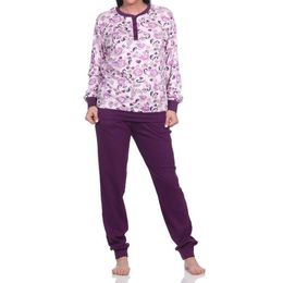 Normann Pyjama Damen Interlock Schlafanzug lang mit Bündchen