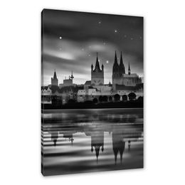 Pixxprint Leinwandbild Polarlichter Skyline Köln