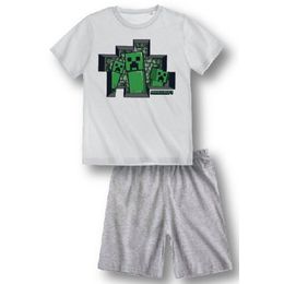 Minecraft Pyjama Minecraft SHORTY PYJAMA weis-grau Kinder Schlafanzug Jungen + Mädchen kurzer Pijama Gr.104 116 128 140 152 164 für 4 6 8 10 12 14 16 Jahre (1)