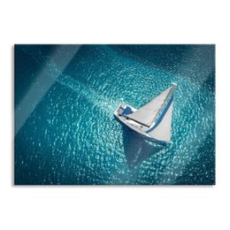 Pixxprint Glasbild Einsames Segelboot auf dem Meer