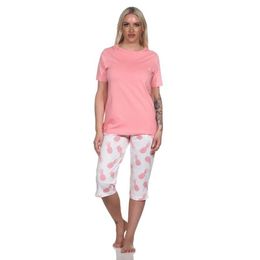 Normann Pyjama Damen Kurzarm Schlafanzug mit Caprihose Homewear und Ananas als Motiv