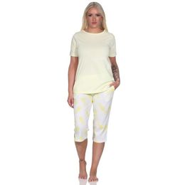 Normann Pyjama Damen Kurzarm Schlafanzug mit Caprihose Homewear und Ananas als Motiv