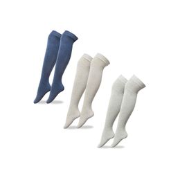 Sonia Originelli Norwegersocken 3 Paar Damen Kniestrümpfe Feinstrick Baumwolle ohne Gummi 3er-Set ohne Gummi