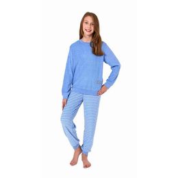 Normann Pyjama Mädchen langarm Frottee Schlafanzug mit Bündchen und Hose gestreift