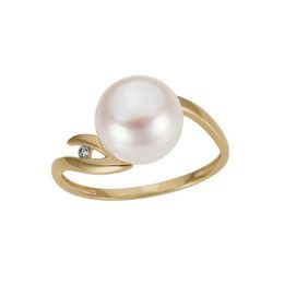 Firetti Perlenring Schmuck Geschenk Gold 333 Fingerring Damenring Perle, mit Süßwasserzuchtperle und Brillant, gelb|goldfarben|weiß