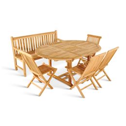 SAM® Gartenmöbel Set 6tlg mit Bank Teak Gartentisch ausziehbar 120-170 cm BORNEO/MENORCA