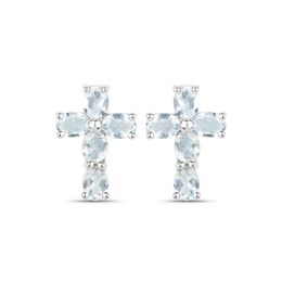 Vira Jewels Paar Ohrstecker 925-Sterling Silber rhodiniert Glänzend Aquamarine hellblau, weiß