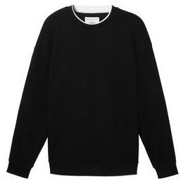 Tom Tailor DENIM Herren Sweatshirt mit Struktur, schwarz, Uni, Gr. XL