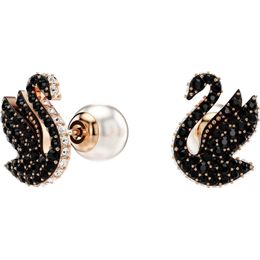 Swarovski Paar Ohrstecker Swarovski Iconic Swan, Schwan, 5684608, mit Swarovski® Kristall - mit Swarovski® Perle, goldfarben|schwarz
