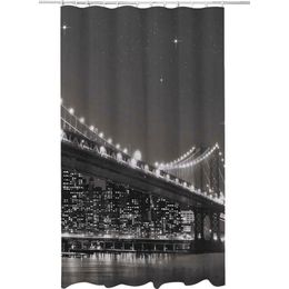 ADOB Duschvorhang New York Breite 180 cm (1-tlg), Textil, inkl. Vorhangringe und eingenähtem Bleiband für perfekten Fall, schwarz