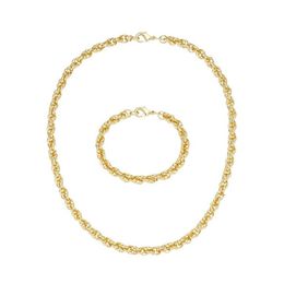 Firetti Schmuckset Multipack Schmuck Geschenk Halskette Armkette (Set, 2-tlg), Dreifache Erbskettengliederung, ca. 6,8 mm breit, gelb|goldfarben