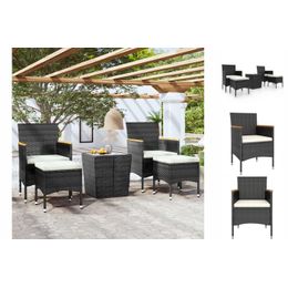 vidaXL Garten-Essgruppe 5-tlg Garten-Bistro-Set Polyrattan und Hartglas Schwarz