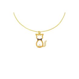 Stella-Jewellery Collier 585er Gold Kette mit Katze Anhänger Zirkonia (inkl. Etui)