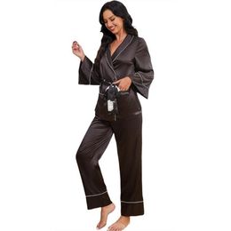 ZWY Pyjama Locker sitzender Loungewear-Anzug für Damen mit Gürtel