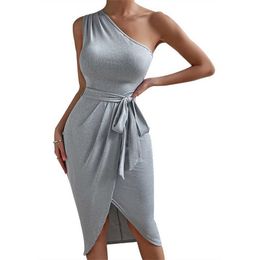 ZWY Midikleid Slim-Fit-Kleid mit One-Shoulder-Träger