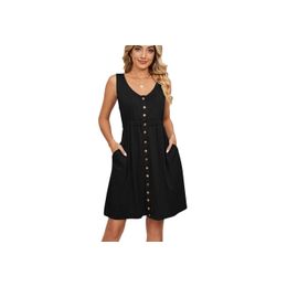 FIDDY Blusenkleid Sommerkleid Damen Kurz Kleider Knielang Trägerkleid Spaghettiträger