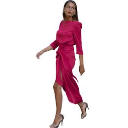 ZWY Maxikleid Damenkleid aus festem Satin mit Maxirock mit Schlitz vorne (Kleider