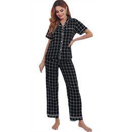 ZWY Pyjama Kariertes Loungewear-Set für Damen