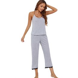 ZWY Pyjama Lässiges Homewear-Set mit einfarbigen Hosenträgern für Damen (Schlafanzüge