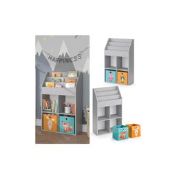 VICCO Kinderregal B&uuml;cherregal Wandregal Luigi Hellgrau 72x114 cm modern Kinderzimmer Regal Spielzeugregal Dekoregal Standregal Aufbewahrungsregal W&uuml;rfelregal Ablage Fach freistehend Faltbox