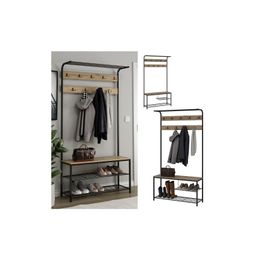 VICCO Garderobe Fyrk, 100 x 190 cm, Eiche Schwarz, Ablage, Bank & Schuhregal, Industrial