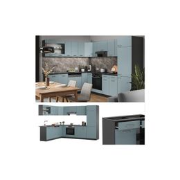 VICCO Eckk&uuml;che R-Line Solid Anthrazit Blau Grau 287x227 cm modern K&uuml;chenschr&auml;nke K&uuml;chenm&ouml;bel